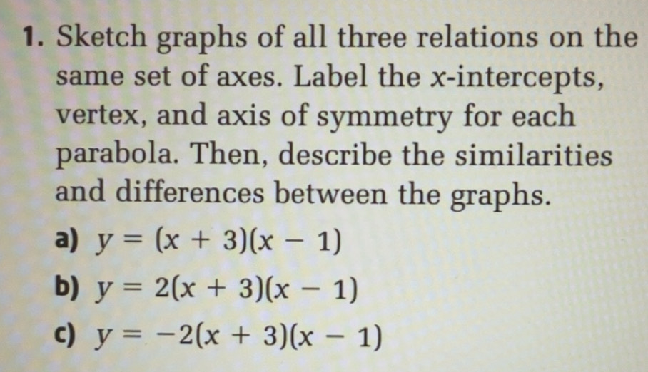 Solved: Sketch graphs of all three relations on the same set of axes ...