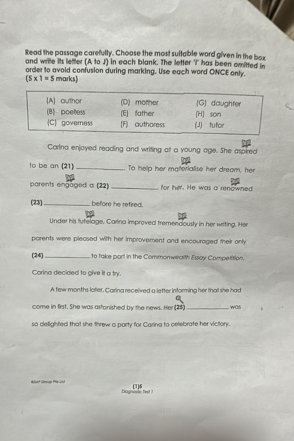 Solved: Read the passage carefully. Choose the most suitable word given ...