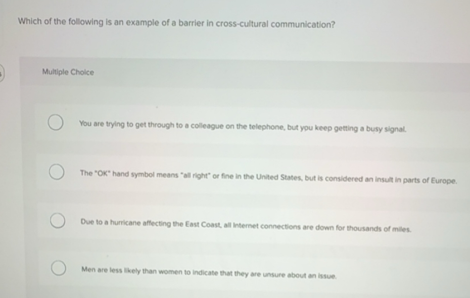Solved: Which of the following is an example of a barrier in cross ...