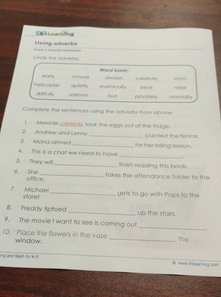 Solved: Learing Using adverbs Grade 2 Adverbs Worksheet Circle the ...