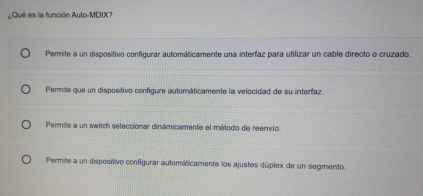 Resuelto:¿Qué es la función Auto-MDIX? Permite a un dispositivo ...