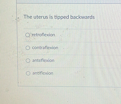 Solved: The uterus is tipped backwards retroflexion contraflexion ...