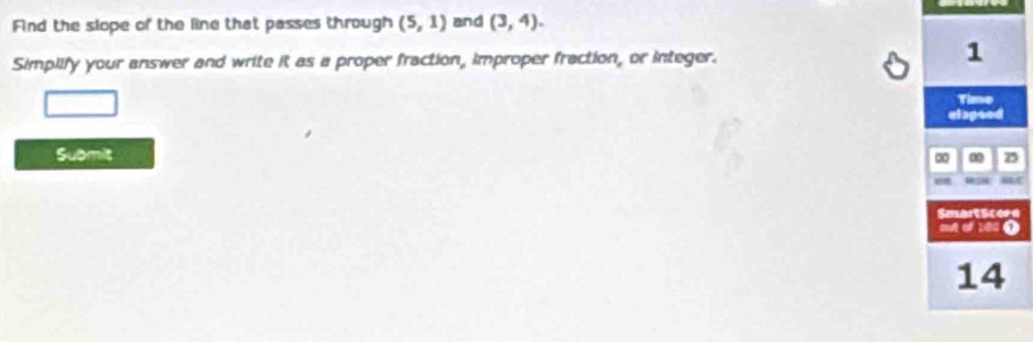 Solved: Find the slope of the line that passes through (5,1) and (3,4 ...