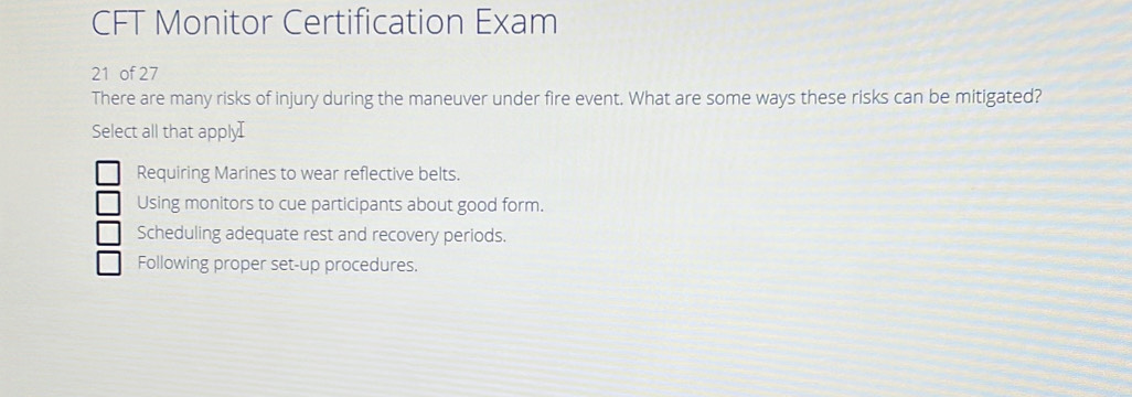 Solved: CFT Monitor Certification Exam 21 of 27 There are many risks of ...