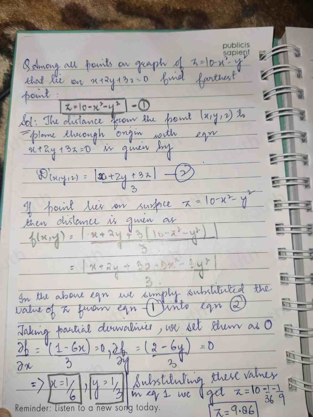 Solved: Among all the points on the graph of z=10-x^2-y^2 that lie ...