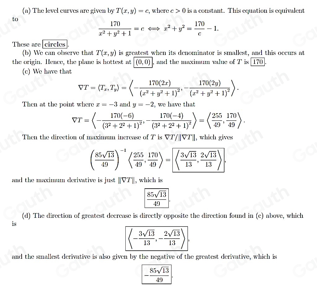 Solved: The temperature at any point in the plane is given by T(x,y ...