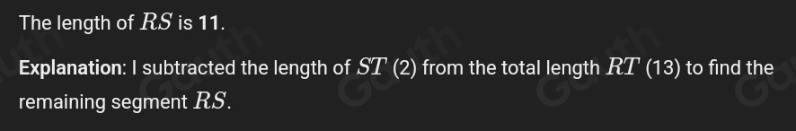Solved: Point S is somewhere on line segment overline RT. Find the ...