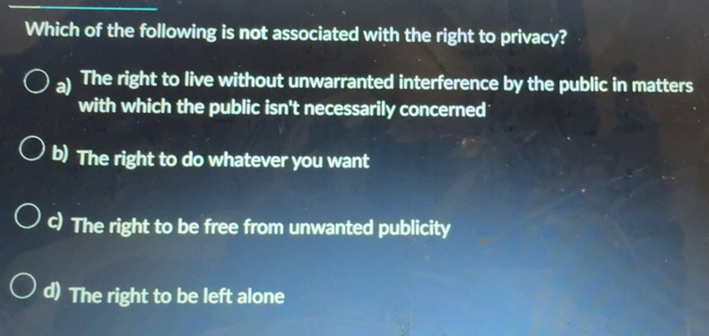 Solved: Which of the following is not associated with the right to ...