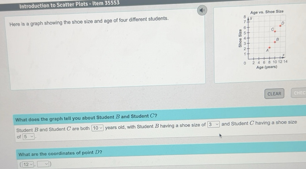 Solved: Introduction to Scatter Plots - Item 35553 8 y Here is a graph ...