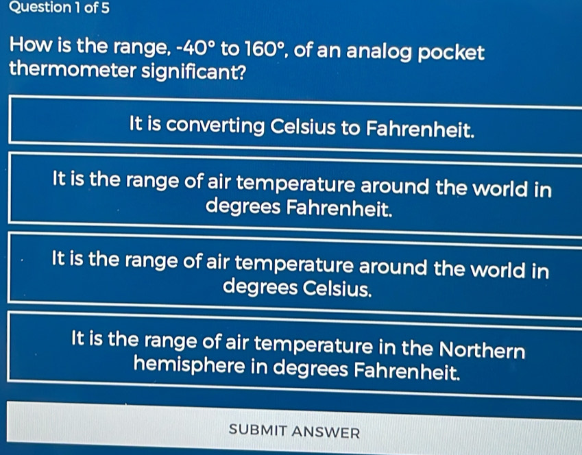 Solved: How is the range, -40° to 160° , of an analog pocket ...