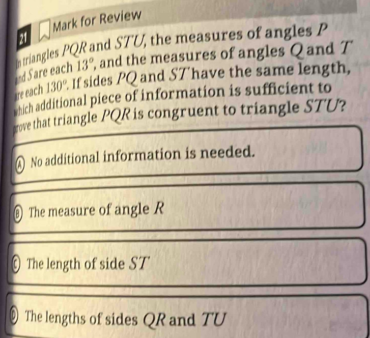 Solved: Mark for Review 21 and S are each In triangles PQR and STU, the ...
