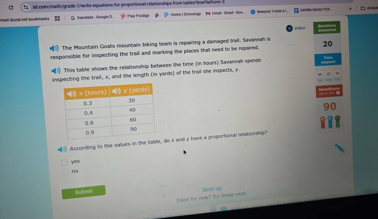 Solved: mail.lausd.net bookmarks G transiate - Google S... Play Prodigy ...