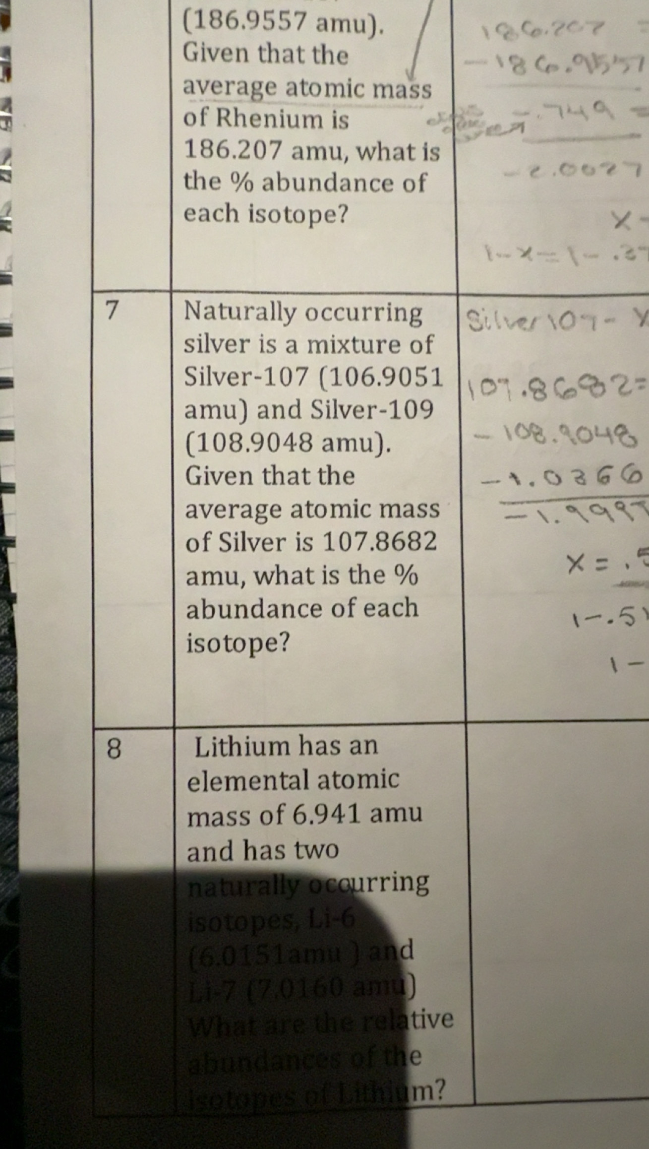 Solved: (186.9557 amu). Given that the isotopes of Lith [Chemistry]