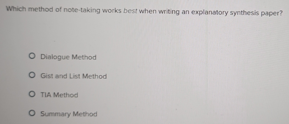 Solved: Which method of note-taking works best when writing an ...