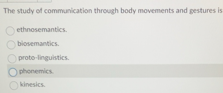 Solved: The study of communication through body movements and gestures ...