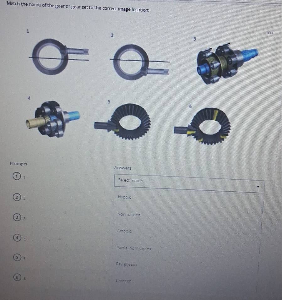 Solved: Match the name of the gear or gear set to the correct image ...