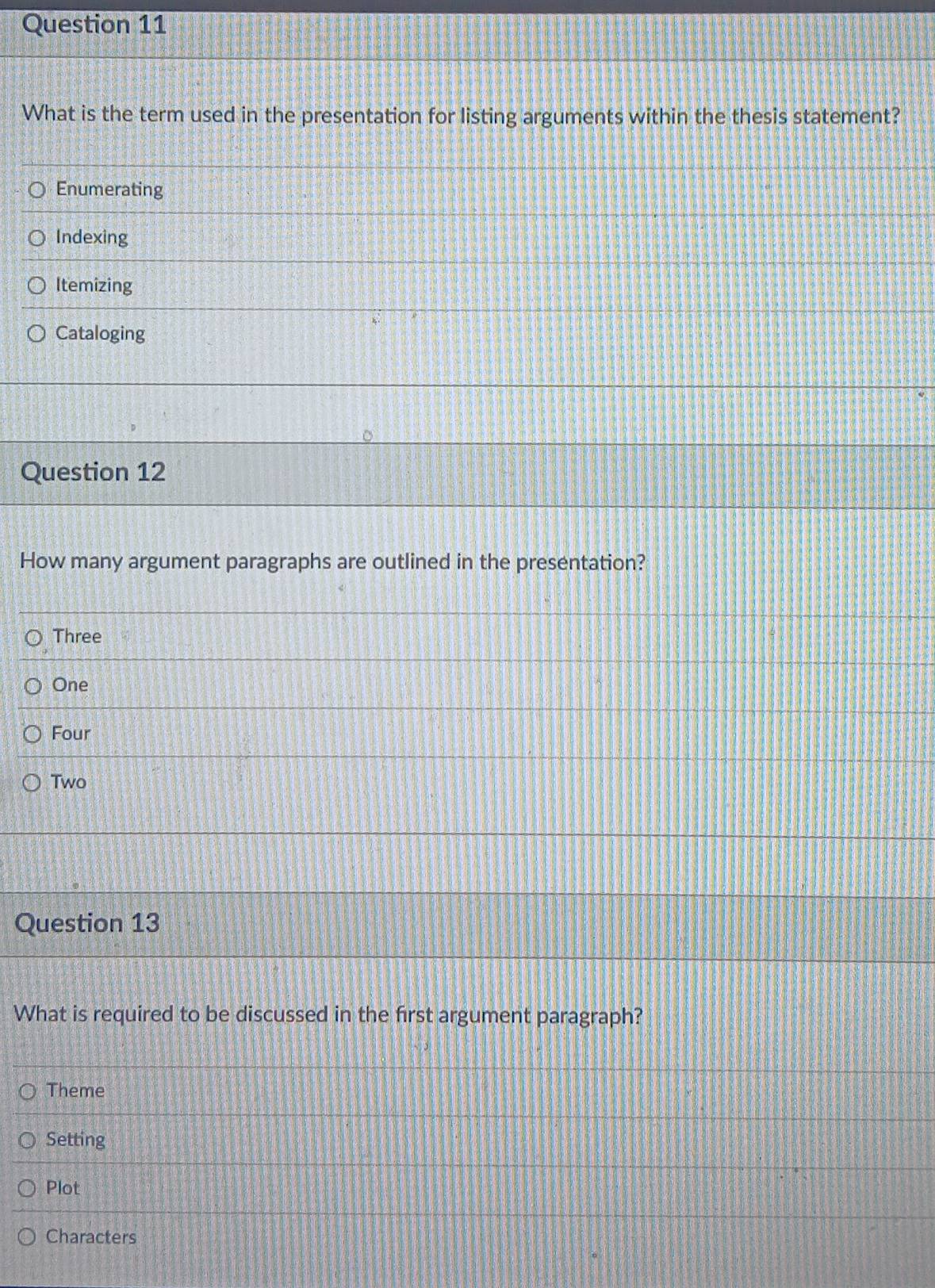 Solved: What is the term used in the presentation for listing arguments ...
