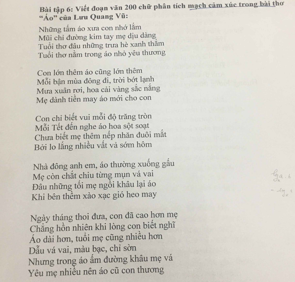 Giải quyết:Bài tập 6: Viết đoạn văn 200 chữ phân tích mạch cảm xúc ...