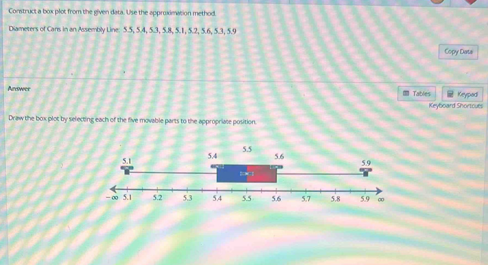 Solved: Construct a box plot from the given data. Use the approximation method. Diameters of ...