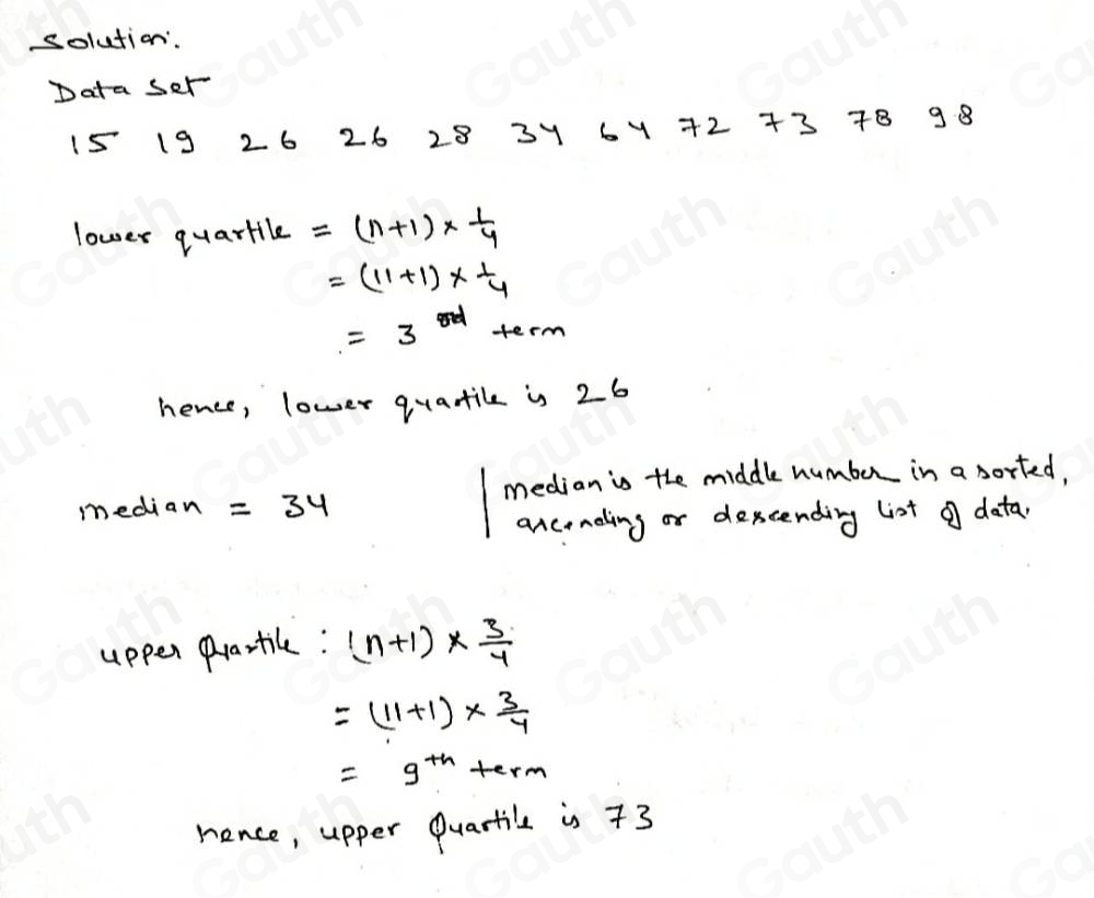 Solved: In the data set below, what are the lower quartile, the median ...