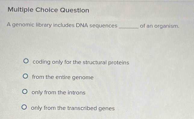 Solved: genomic library includes DNA sequences _of an organism. coding ...