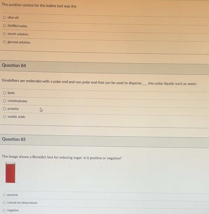 Solved: The positive control for the Iodine test was the olive oil ...