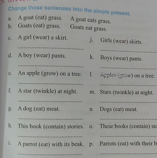 Solved: Change these sentences into the simple present. a. A goat (eat ...