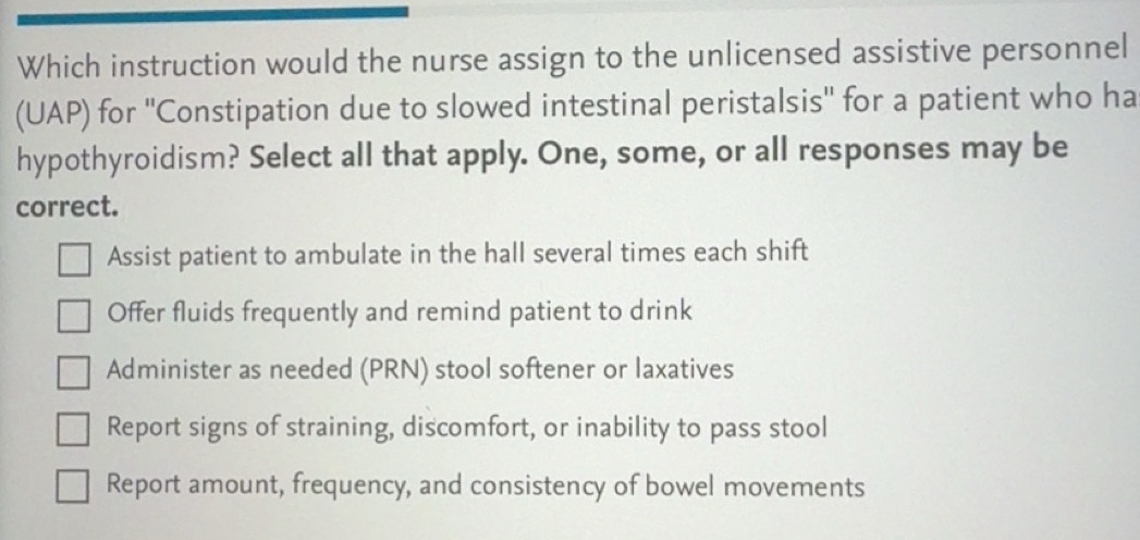 Solved: Which instruction would the nurse assign to the unlicensed ...