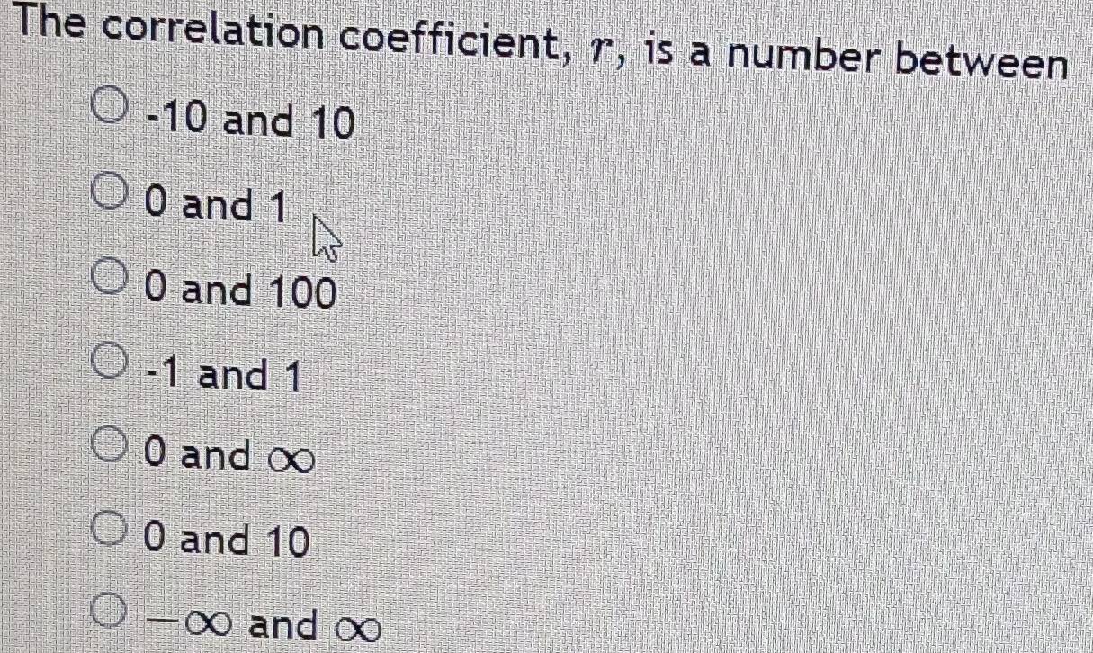 Solved: The correlation coefficient, r, is a number between -10 and 10 ...