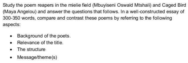 Solved: Study the poem reapers in the mielie field (Mbuyiseni Oswald ...