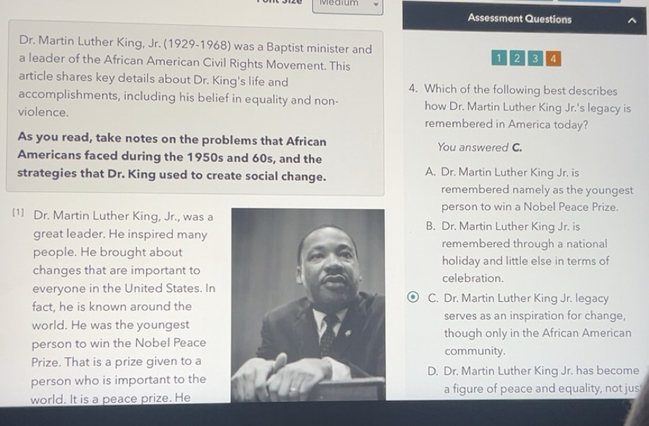 Solved: Medium Assessment Questions Dr. Martin Luther King, Jr. (1929 ...