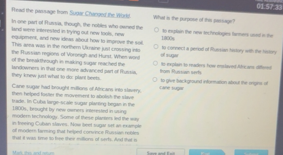 Gelöst:01:57:33 Read the passage from Sugar Changed the World. What is ...