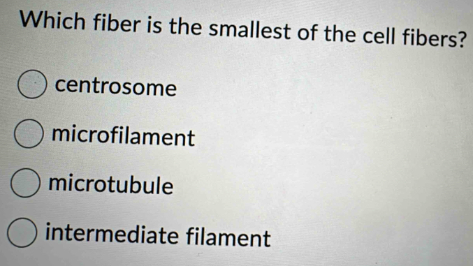 Solved: Which fiber is the smallest of the cell fibers? centrosome ...