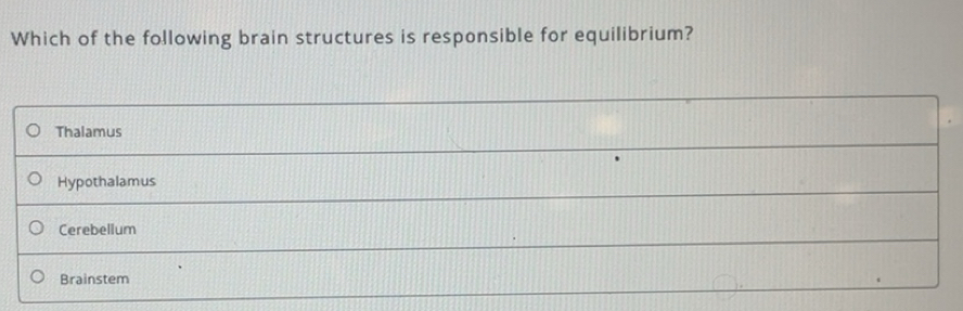 Solved: Which of the following brain structures is responsible for ...