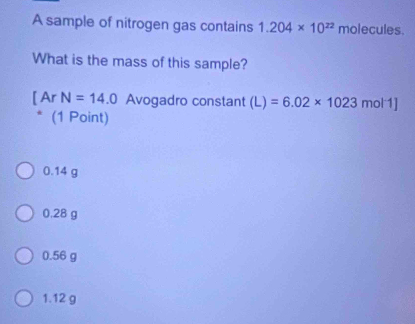 Solved: A sample of nitrogen gas contains 1.204* 10^(22) n nolecules ...