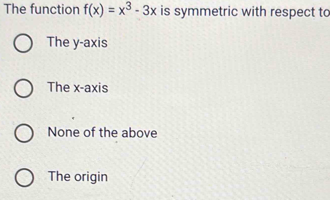 Solved: The function f(x)=x^3-3x is symmetric with respect to The y ...