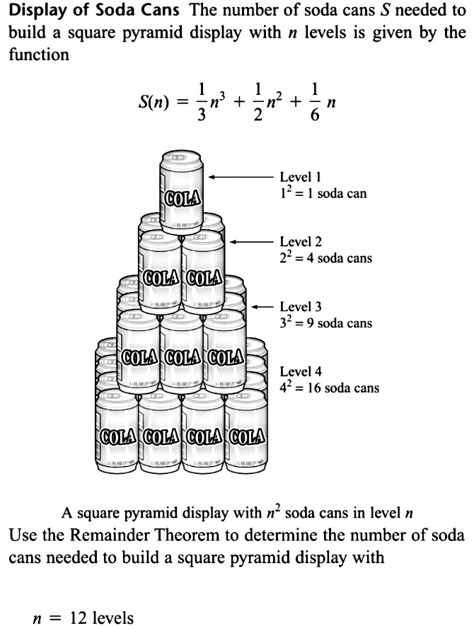 Solved: Display of Soda Cans The number of soda cans S needed to build ...