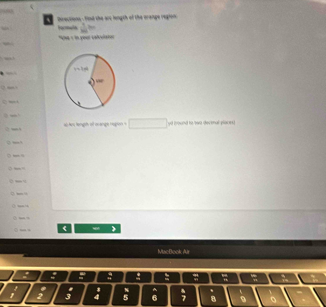 Solved: Directions - Find the arc length of the orange region: Formula ...
