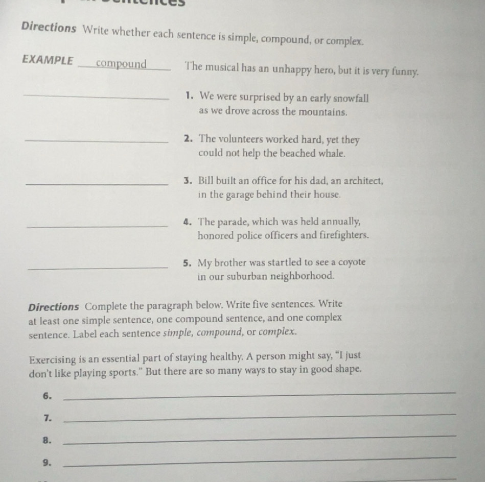 Solved Directions Write Whether Each Sentence Is Simple Compound Or