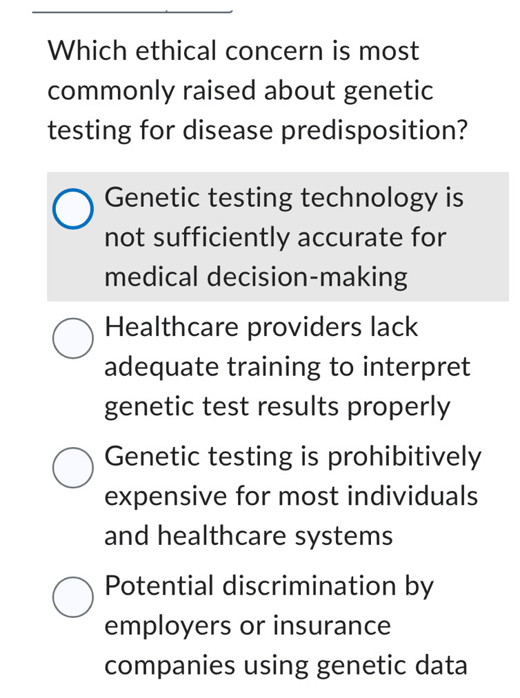 Solved: Which ethical concern is most commonly raised about genetic ...