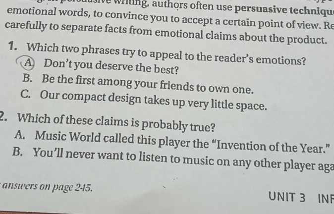Solved: sive writing, authors often use persuasive techniqu emotional ...