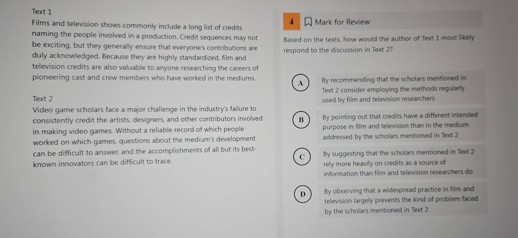 Solved: Text 1 4 Mark for Review Films and television shows commonly ...