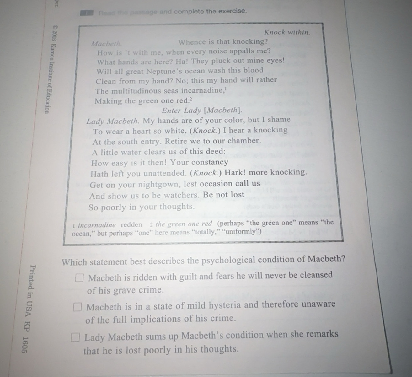 Solved: A Read the passage and complete the exercise. Knock within ...