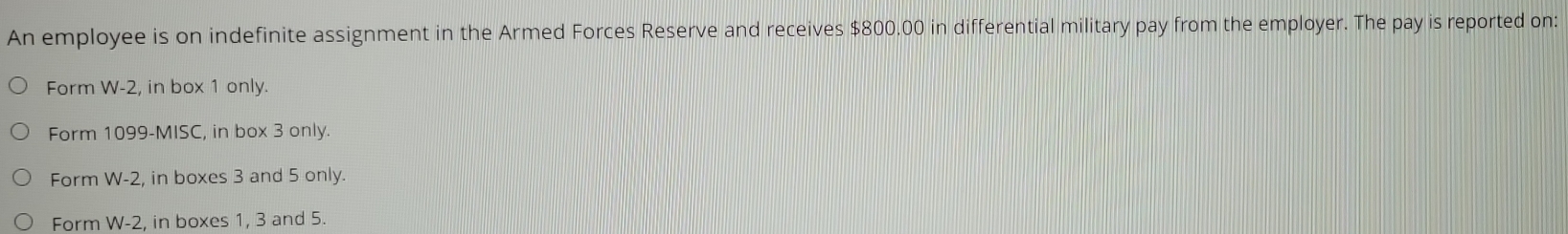 Solved: An employee is on indefinite assignment in the Armed Forces ...
