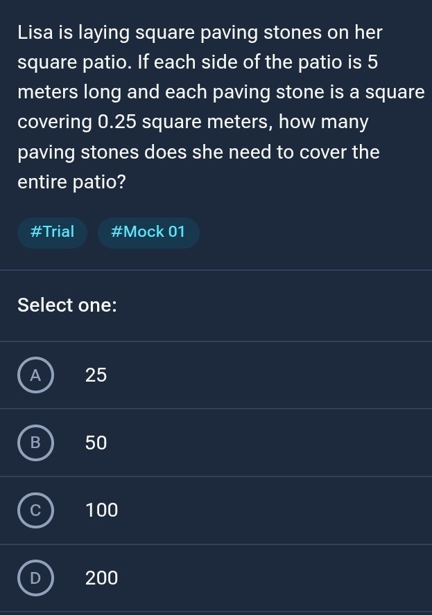 Solved: Lisa is laying square paving stones on her square patio. If ...