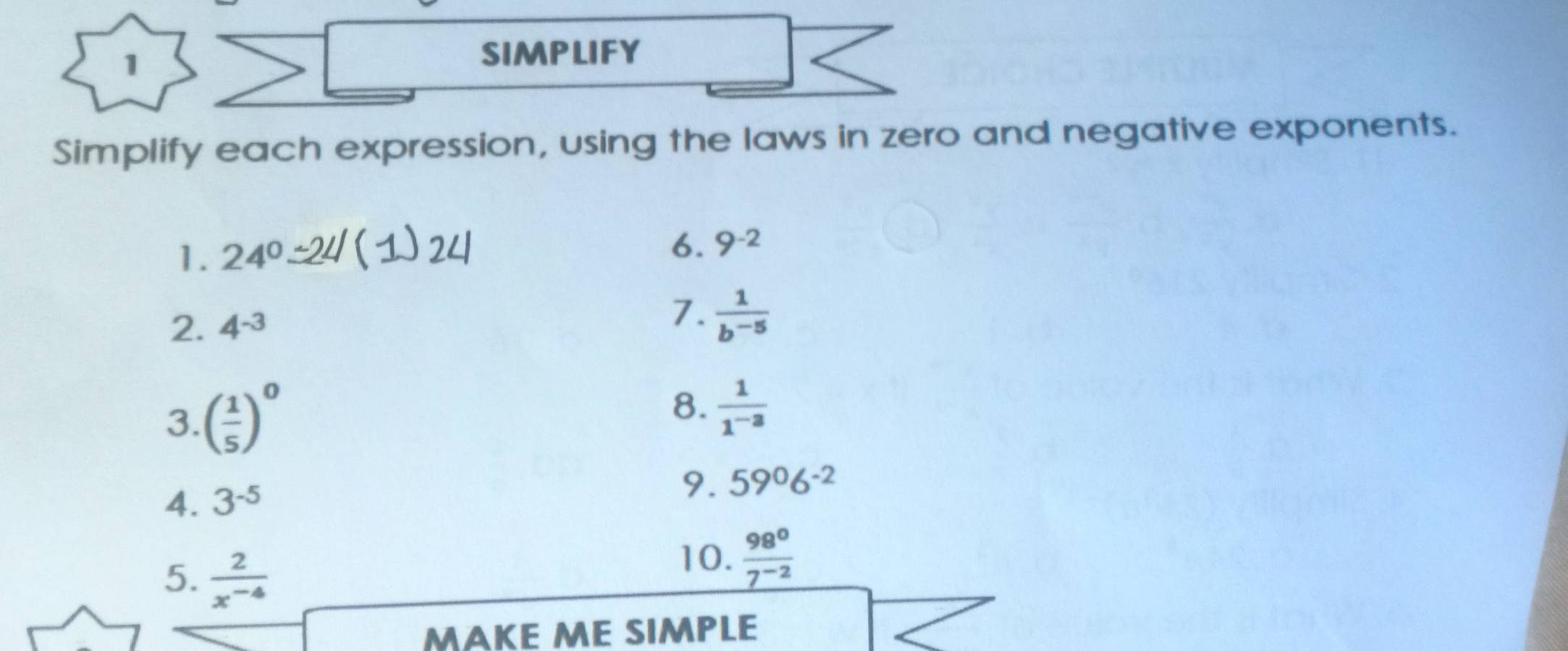 Solved: SIMPLIFY Simplify each expression, using the laws in zero and ...