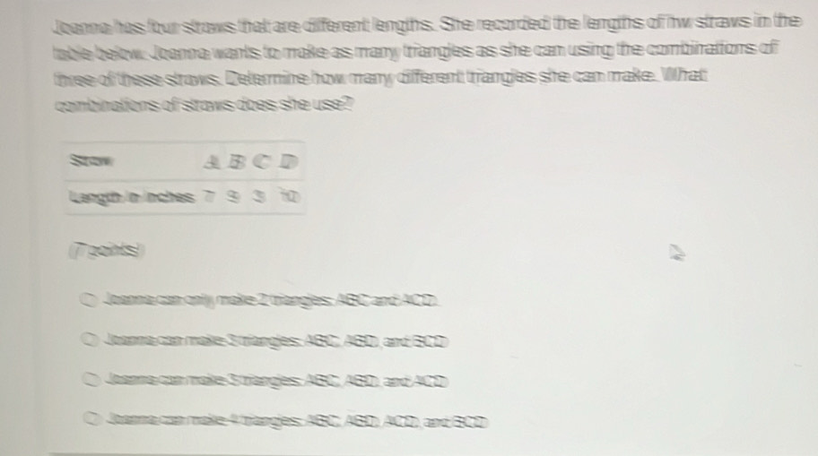 Solved: Joanna has four straws that are different lengths. She recorded ...