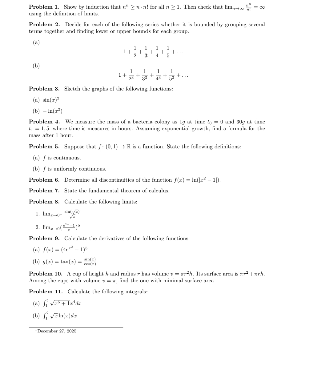 Risolto:Problem 1. Show by induction that n^n≥ n· n! for all n≥ 1. Then ...