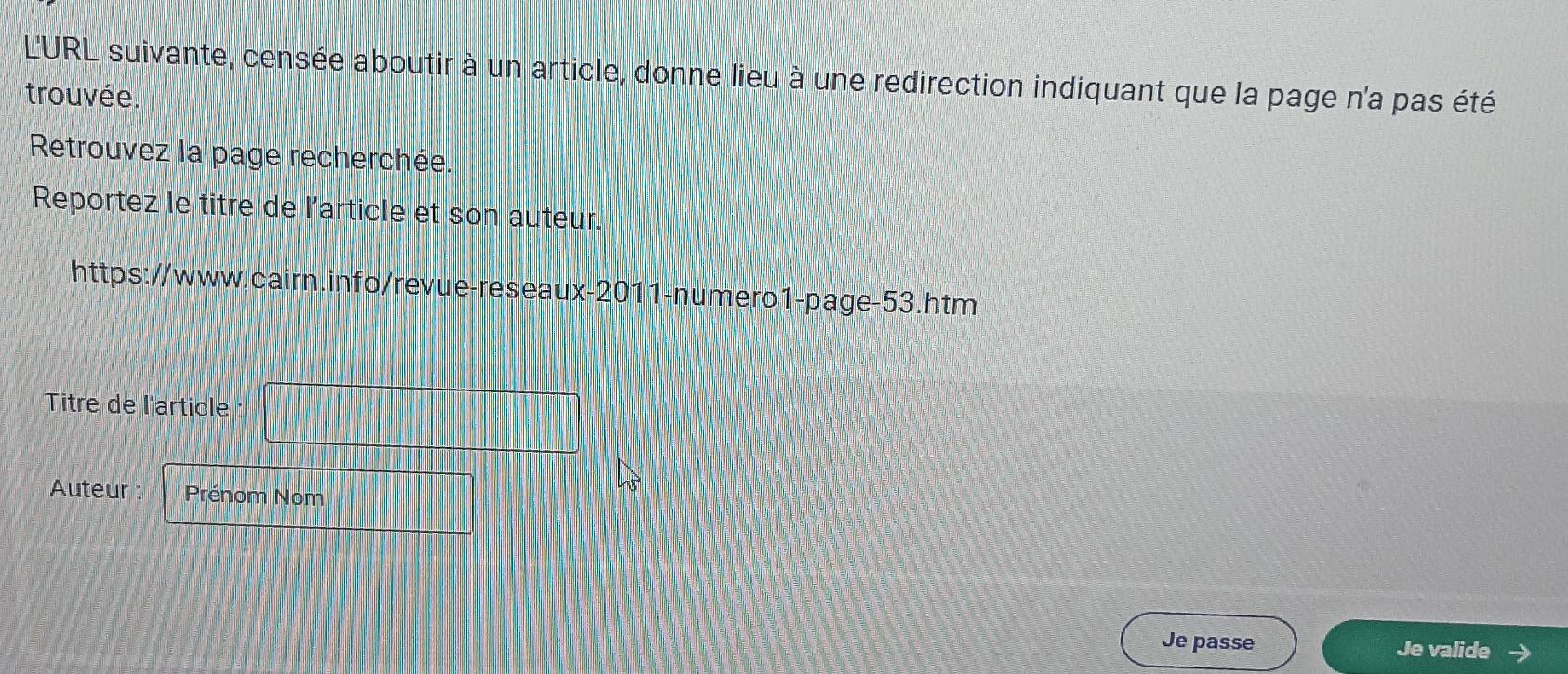 Résolu :L'URL suivante, censée aboutir à un article, donne lieu à une redirection indiquant que la