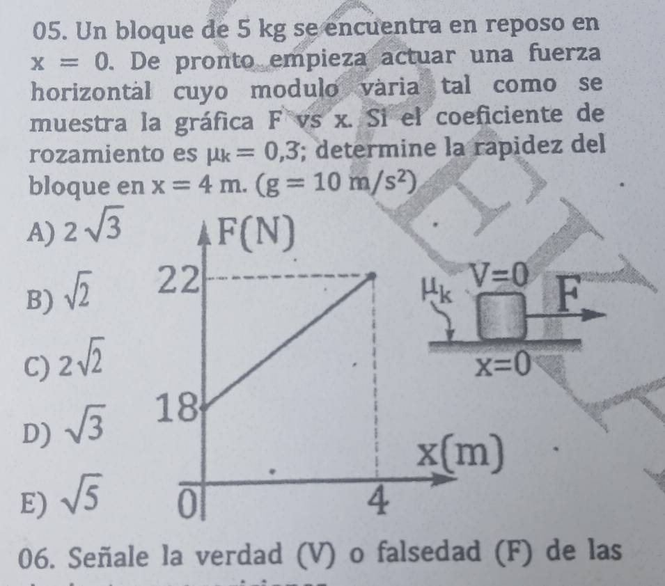 Resuelto:Un bloque de 5 kg se encuentra en reposo en x=0. De pronto ...